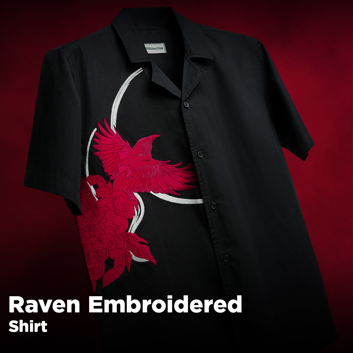 Raven Embroidered Shirt | Black Premium Cotton | Mydesignation