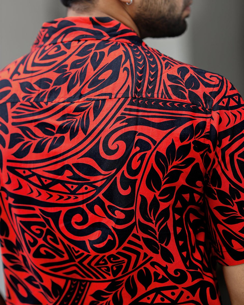Men's Aztec Black Shirt | Red Pattern Rayon Shirt | Mydesignation