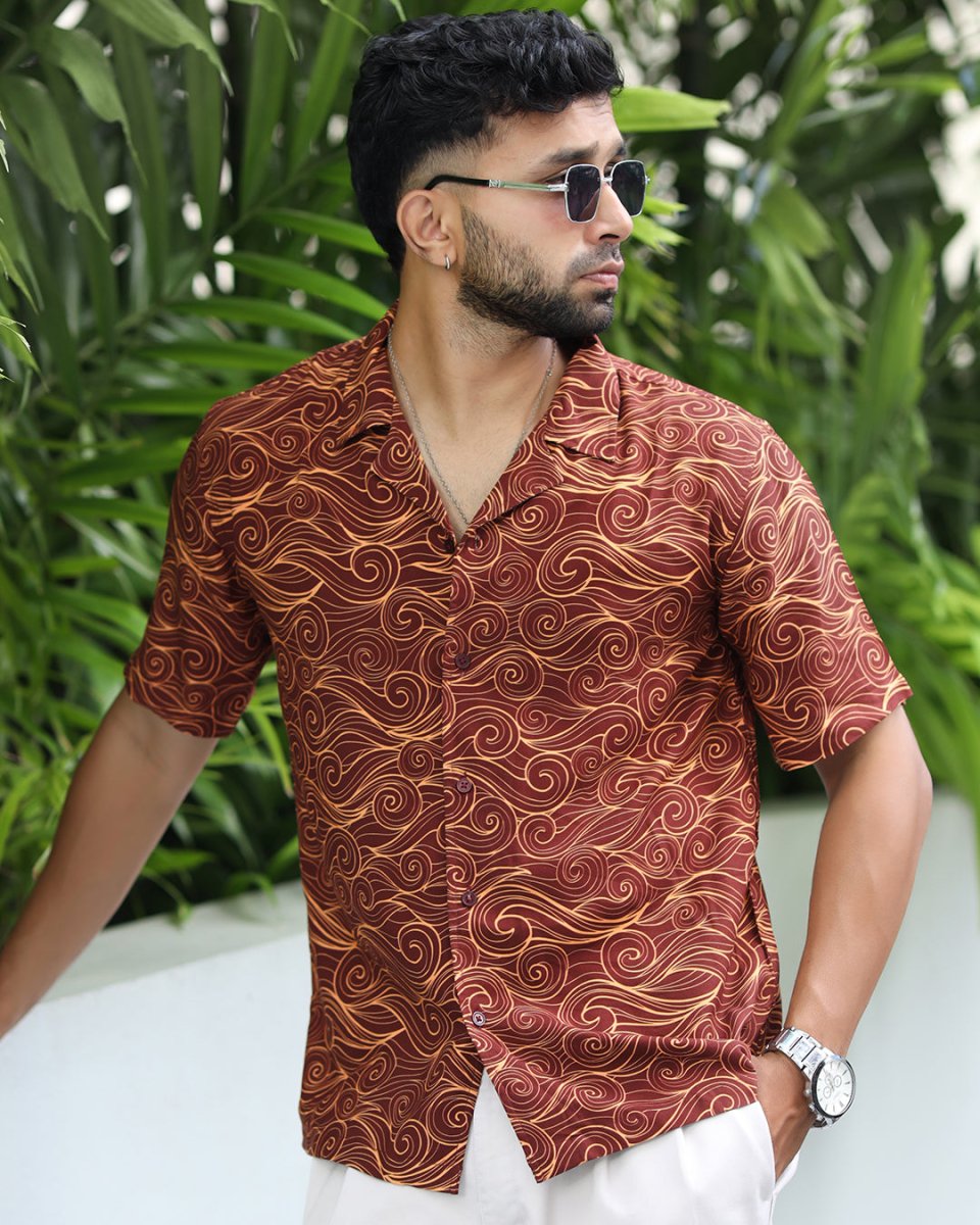 Brown Wind Pattern Shirt For Men | Casual Shirts | Mydesignation