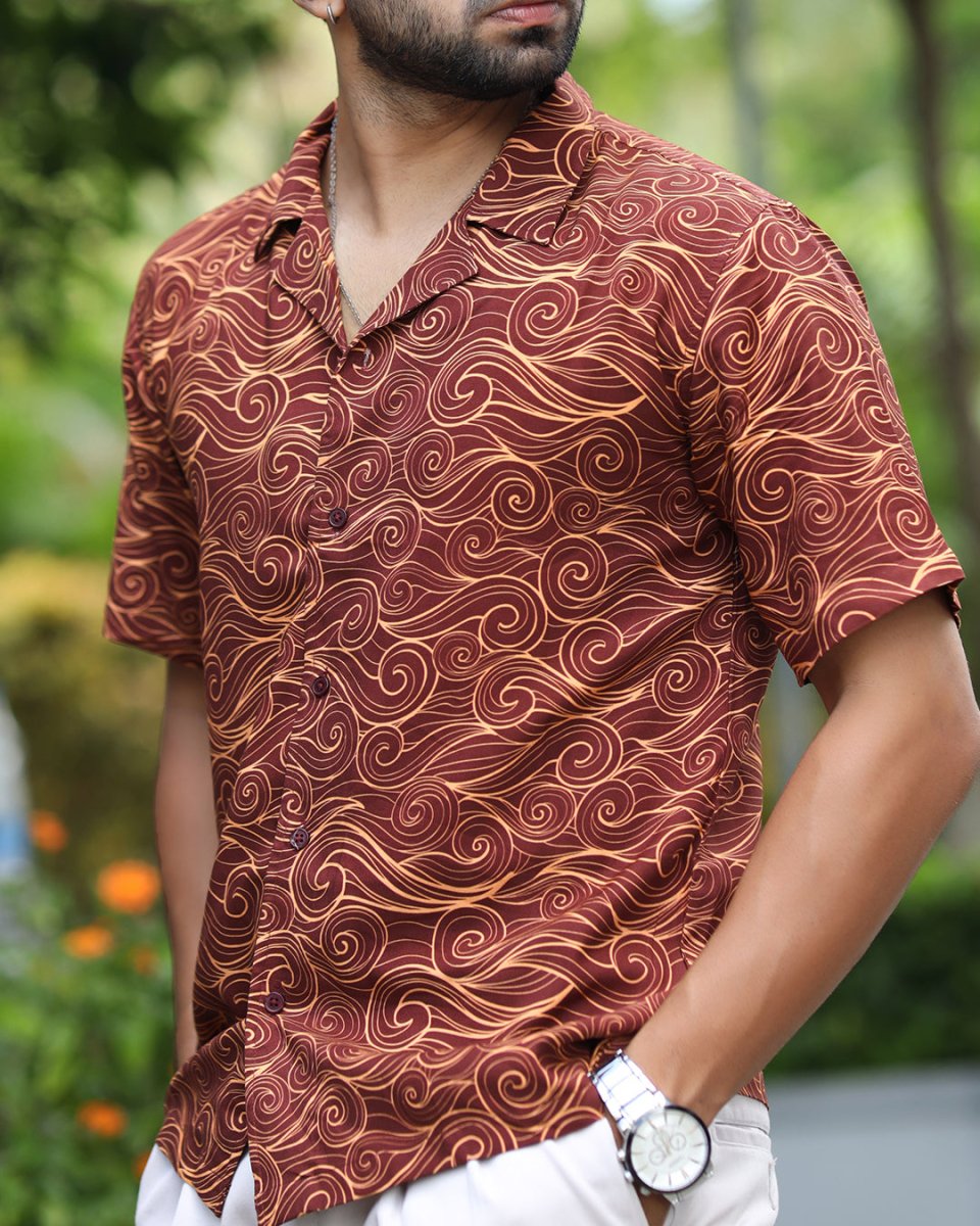 Brown Wind Pattern Shirt For Men | Casual Shirts | Mydesignation