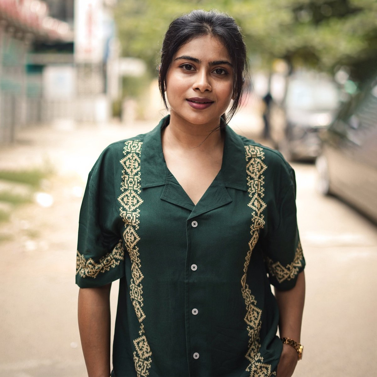 Premium Lightweight Green Panel Shirt for Women | Mydesignation