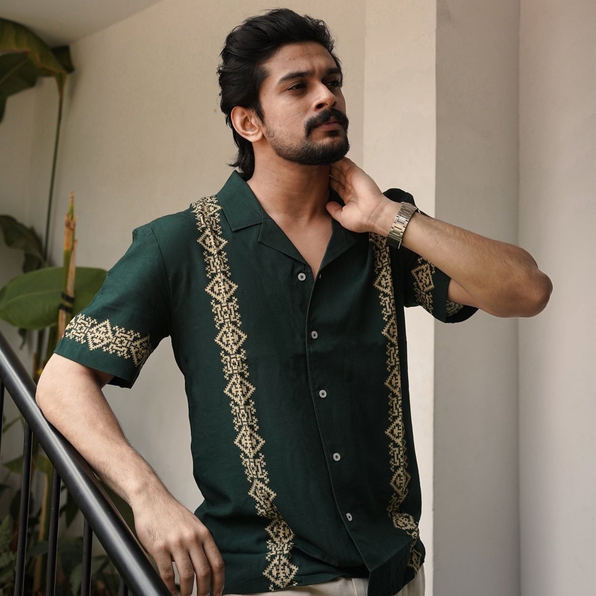 Green Panel Shirt For Men | Premium Rayon | Mydesignation