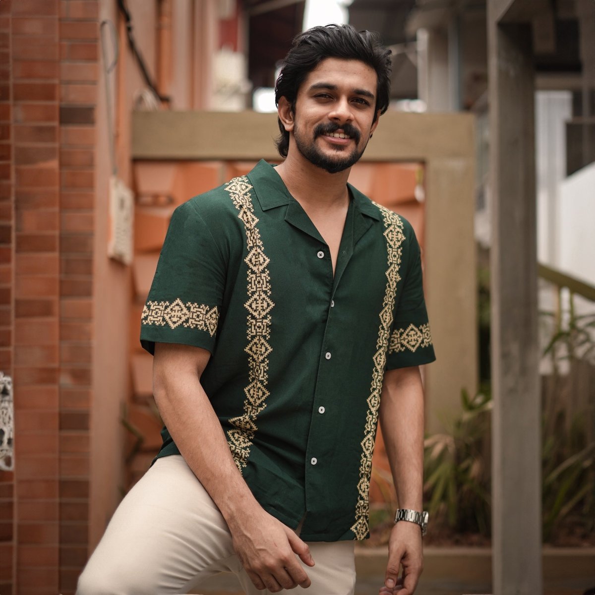 Green Panel Shirt For Men | Premium Rayon | Mydesignation