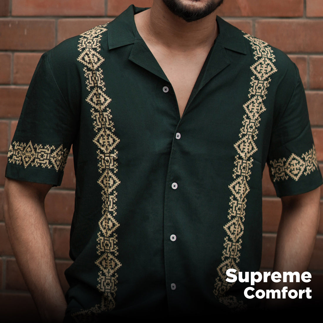 Green Panel Shirt For Men | Premium Rayon | Mydesignation