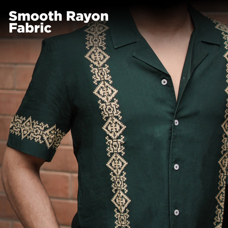 Green Panel Shirt For Men | Premium Rayon | Mydesignation