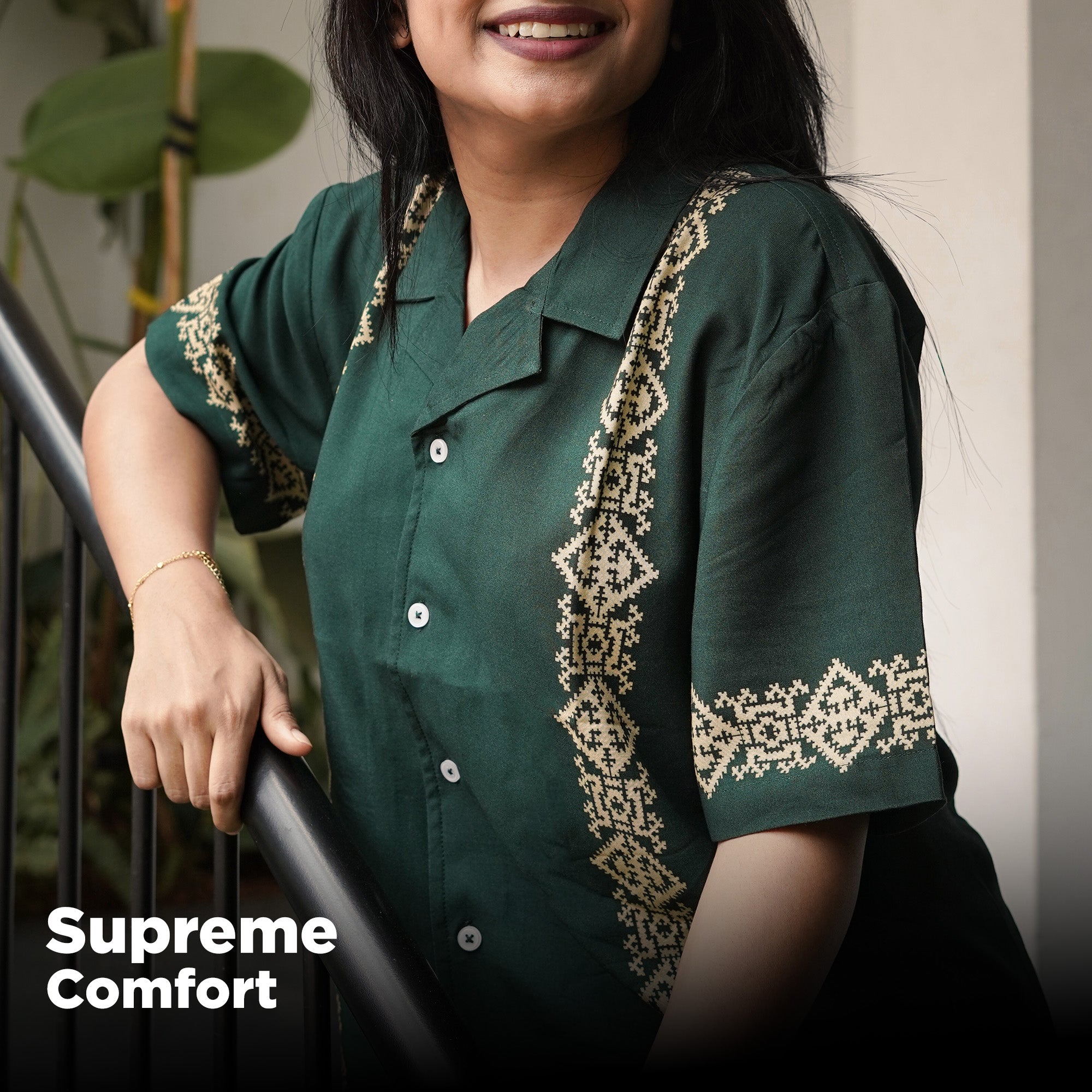 Premium Lightweight Green Panel Shirt for Women | Mydesignation