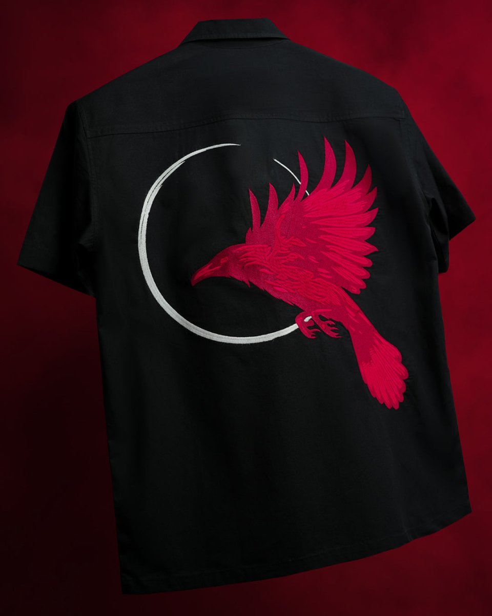 Raven Embroidered Shirt | Black Premium Cotton | Mydesignation