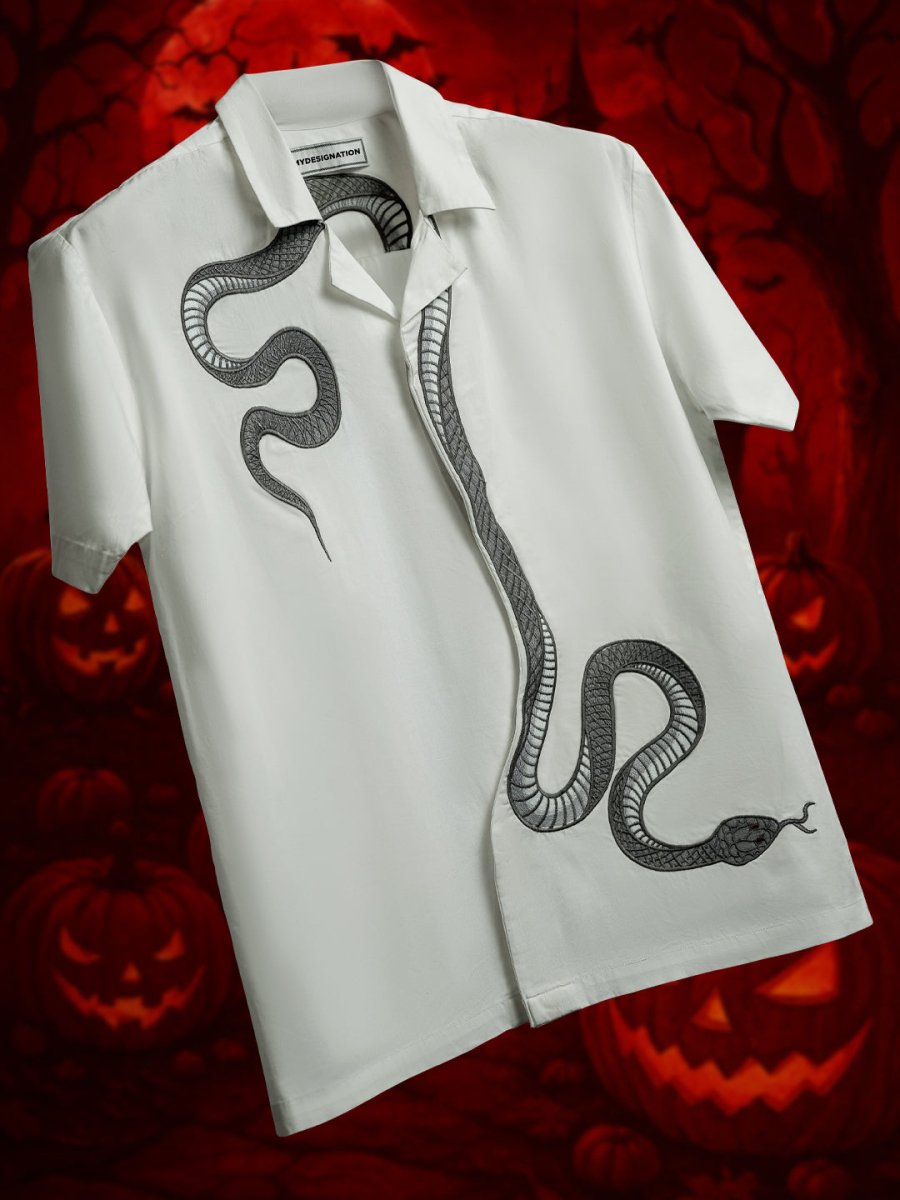 Silver Snake Embroidered Shirt | Onam Shirt | Mydesignation